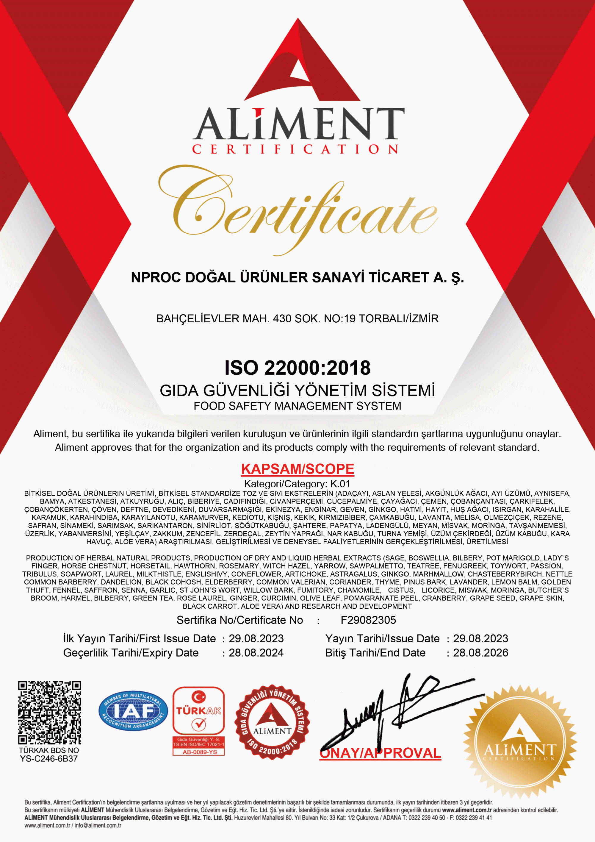 NPROC Sertifikalar - ISO 9001, ISO 14001, GMP, HALAL ve COSMOS Onaylı Bitkisel Hammadde Üretimi ...